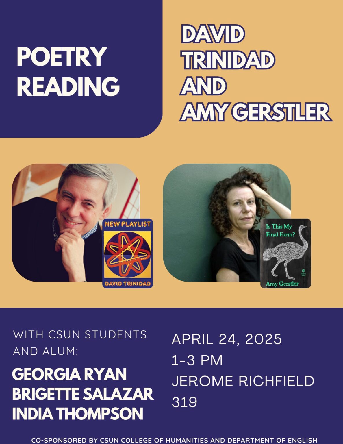 Poetry Reading with Amy Gerstler and David Trinidad – CSUN News & Events