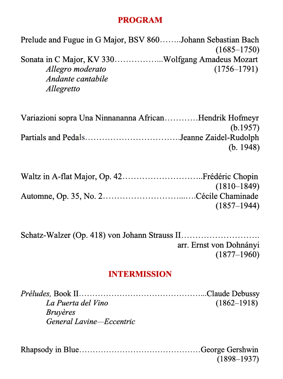 Guest Artist Recital – Johan Botes, piano – Daily Sundial